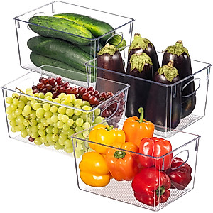 Clear Refrigerator Organizer Bins - Plastic Fridge Organizers - Storage Containers for Organizing Pantry, Cupboard, Cabinet, Freezer, Food, Fruit, Kitchen, Bathroom - Refrigerator Storage Bin set of 4