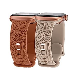 TOYOUTHS 2 Packs Boho Engraved Bands Compatible with Apple Watch Bands 41mm 40mm 38mm Women Men Girl, Bohemian Designer Sport Soft Silicone Fancy Dressy Straps for iWatch Series 9/SE/8/7/6/5/4/3/2/1