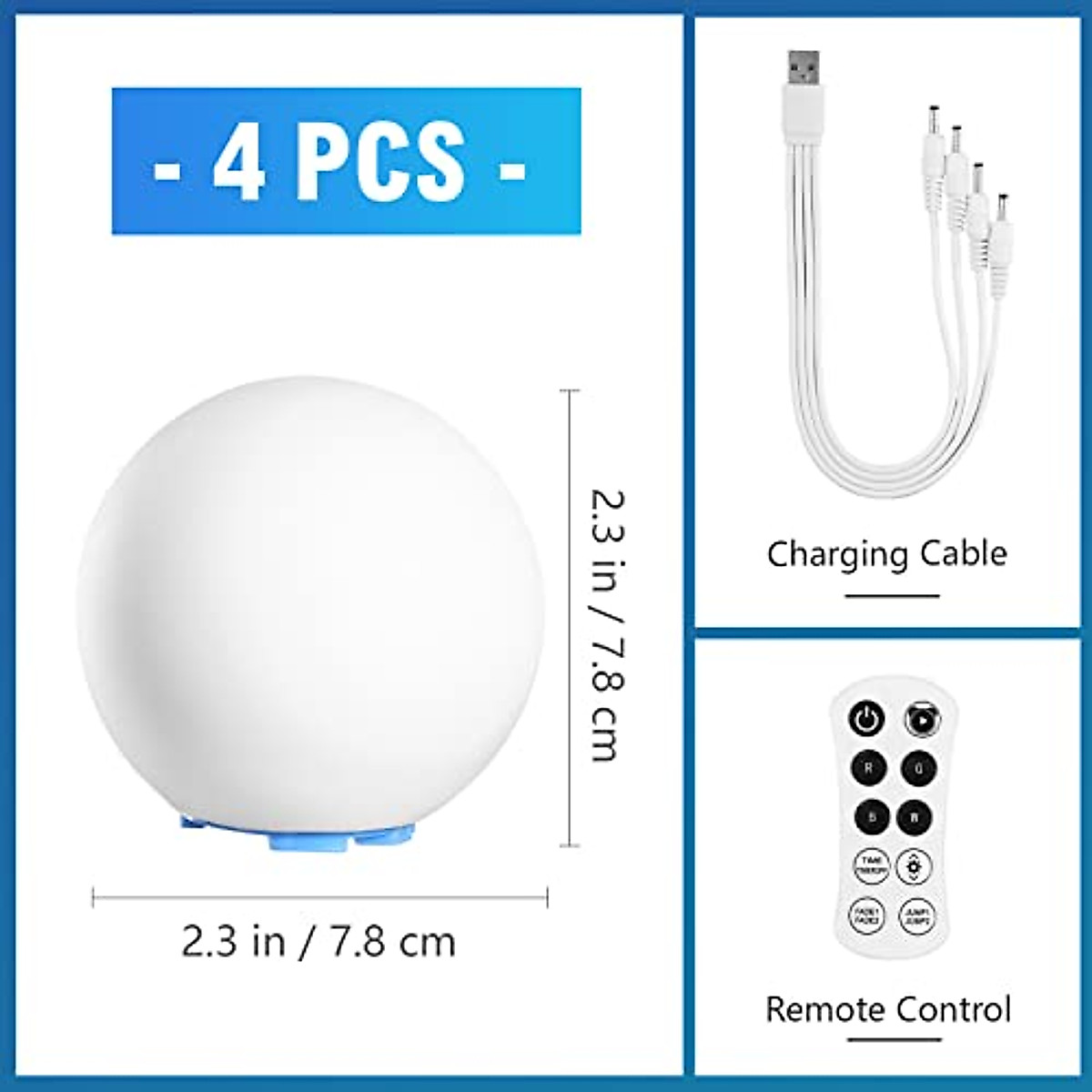 Uonlytech 4pcs LED Floating Pool Lights, Color Changing Floating Ball Light Waterproof Garden Light Rechargeable Hanging Night Lamp for Garden Pond Party