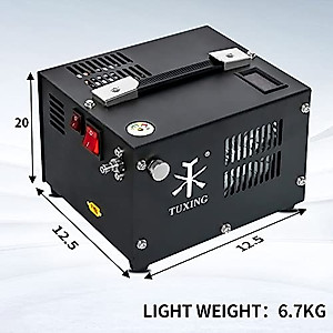 TUXING 4500Psi Portable Pcp Air Compressor,Small air compressor Powered by Car 12V or Home 110V AC,8MM Quick-Connector Compatible for pcp air gun with Water/Oil Separator