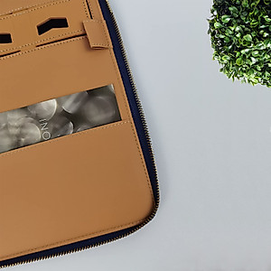 A5 Leather Binder Notebook Portfolio Budget Planner PU Leather Cover with Zipper 6 Rings Refillable Money Document Organizer for Business Interview (Blue), FuManXing01