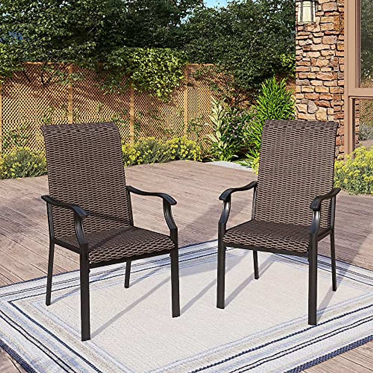 MFSTUDIO Patio Dining Chairs Set of 2, High-Back Outdoor Wicker Rattan Chairs with Oversized Seat, Metal Frame All-Weather Conversation Set for Patio, Backyard, Garden and Poolside, Multibrown