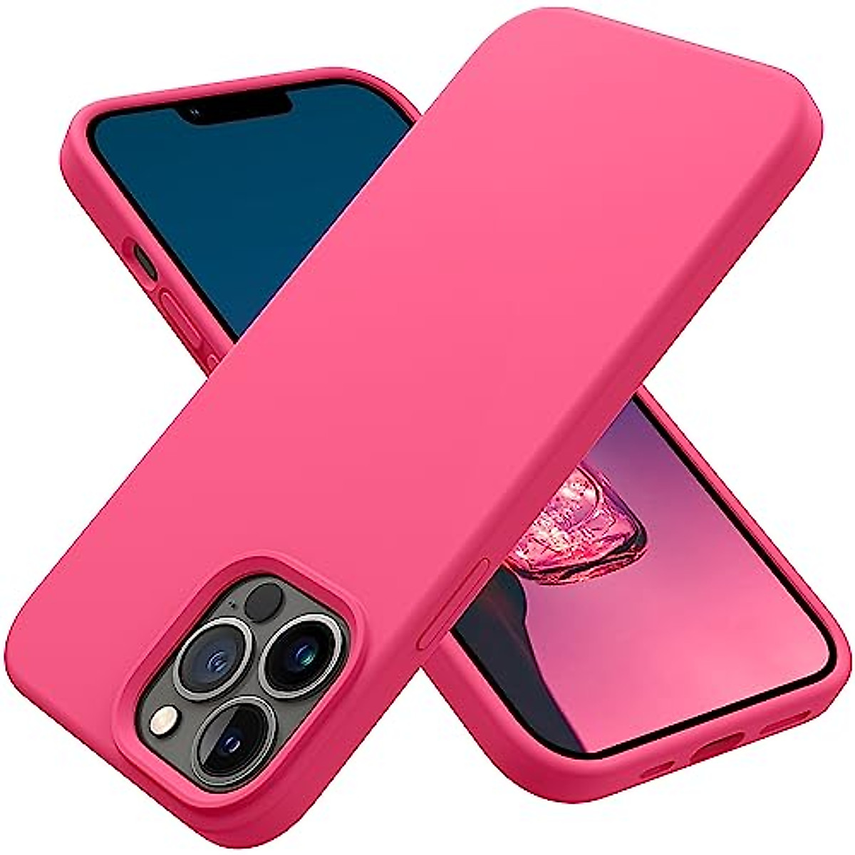 OTOFLY Compatible with iPhone 13 Pro Case,Liquid Silicone Slim Protective Shockproof Phone Case Cover with Anti-Scratch Microfiber Lining, 6.1 inch (hot Pink)