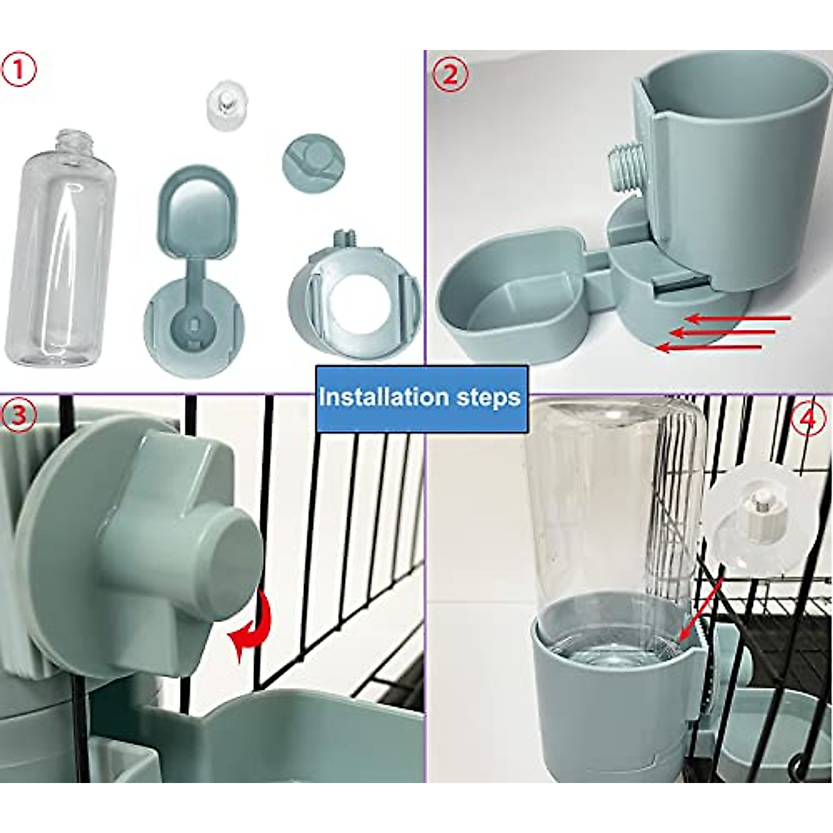 Rabbit Water Bottle 17 OZ Bunny Hanging Water Fountain Automatic Guinea Pig Water Dispenser No Leak Drinking Feeder for Bunny Chinchilla Hamsters Cat Dog Small Animals (Blue)