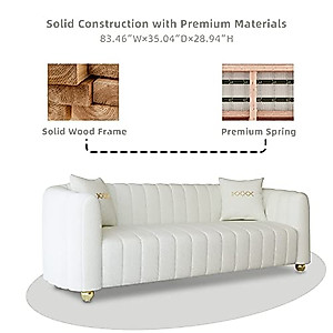 Lkvkvri 83 inch White Velvet Couch Wide Modern Loveseat Chesterfield 3-Seat Couch Sofa 750 lbs Weight Capacity with 2 Throw Pillows for Living Room