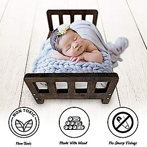 Sweetnb Wooden Bed Newborn Photography Prop, Small Furniture for Background Photos and Studio Pictures for Infant Boys and Girls, Cute Natural Wood Cradle (White)