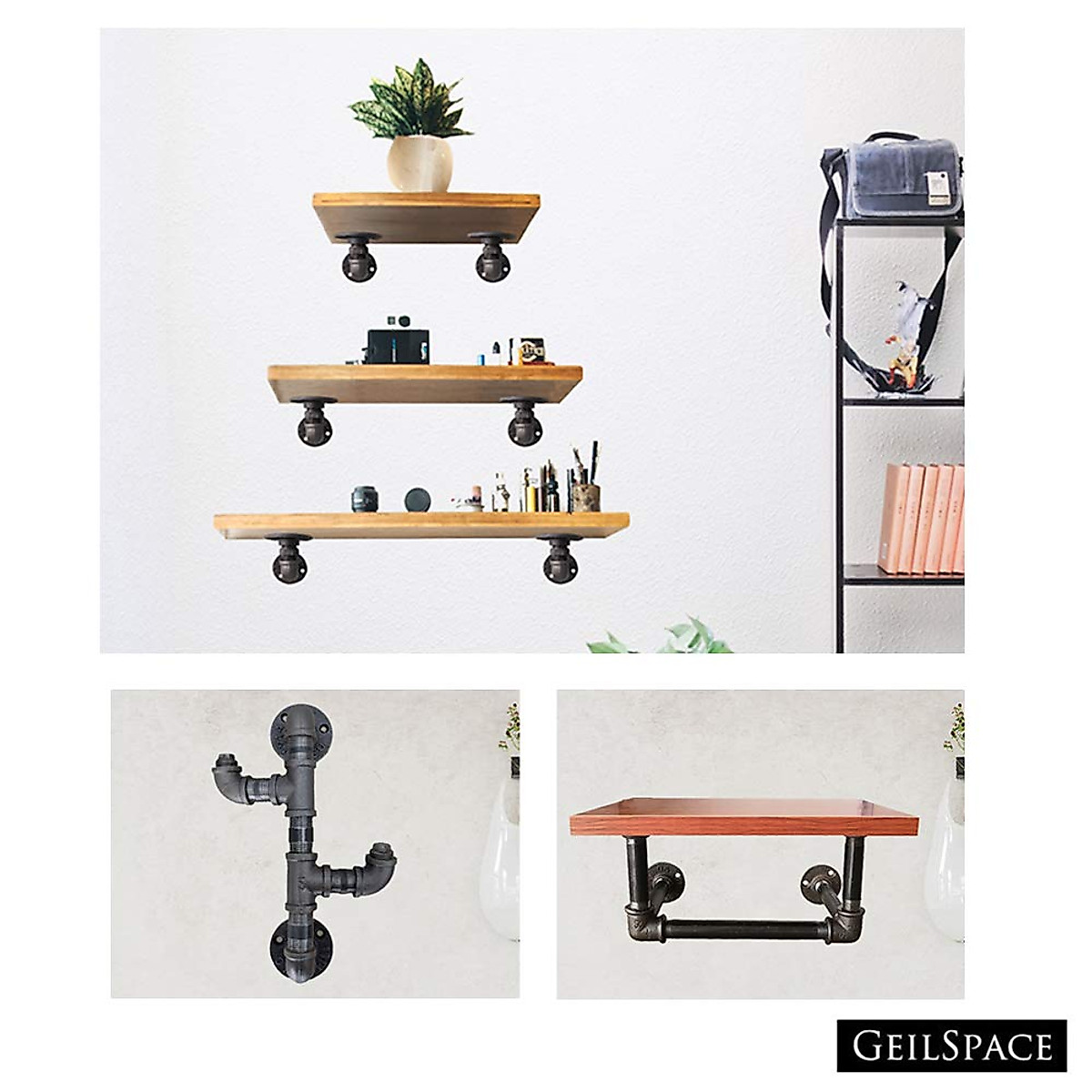 GeilSpace 6 Pack 1/2" × 18" Heavy Duty Pre-Cut Grey Metal Pipe, Industrial Steel Fits Standard Half Inch Threaded Pipes and Fittings - Vintage DIY Industrial Shelving (1/2" × 18", Grey)