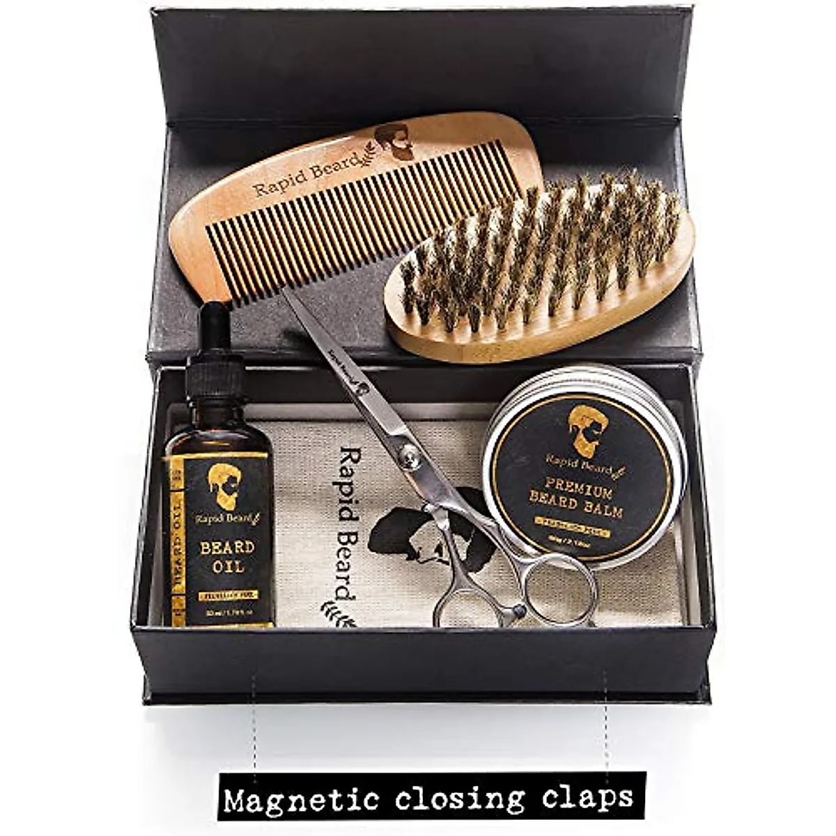 Beard Grooming & Trimming Kit for Men Care - Beard Brush, Beard Comb, Unscented Beard Oil Leave in Conditioner, Mustache & Beard Balm Butter Wax Growth, Styling Scissors - Stocking Stuffers Gift set