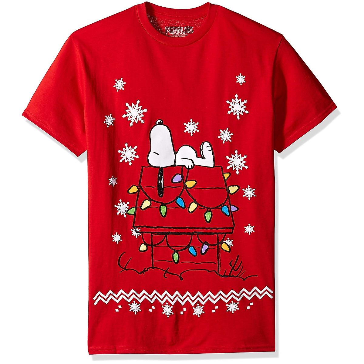 Peanuts Men's Snoopy Christmas Lights House T Shirt Shirt, red, S