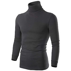 SERHOM Black Turtleneck Men Cotton Long Sleeve Mock Turtleneck for Men Thermal Underwear, M