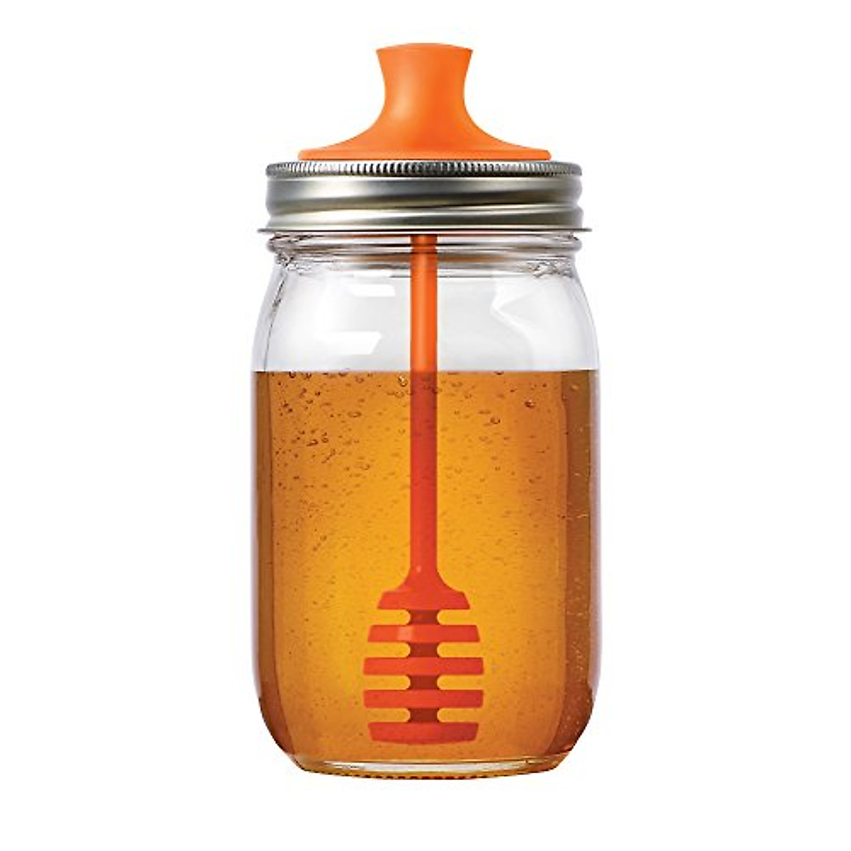 Jarware Honey Dipper Lid for Regular Mouth Mason Jars, Orange, 16-Ounce