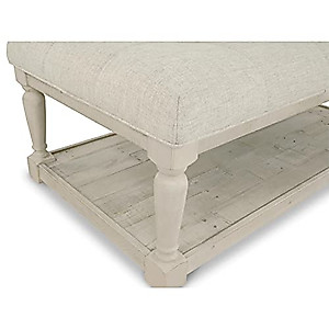 Signature Design by Ashley Shawnalore Farmhouse Upholstered Solid Wood Ottoman Coffee Table, Whitewash