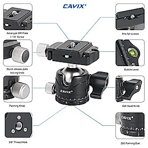 Low Profile Ball Head, CAVIX H-29S Camera Tripod Head Metal Ball Head with Arca Swiss Quick Release Plate Bubble Level Load Capacity 22 Lbs/10kg…