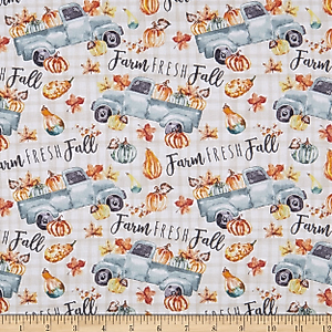 Springs Creative Harvest Farm Fresh Fall Trucks Tan, Fabric by The Yard