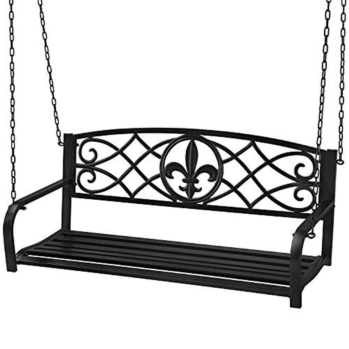 Topeakmart Metal Porch Swing Chair, Patio Hanging Swing Bench Outdoor Furniture, 2 Persons Swing Seat, Black