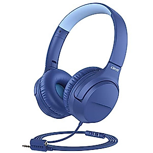 iClever Smiley Kids Headphones Wired, 85/94dB Volume Limited, Over-Ear Headphones for Kids with Share Port, Stereo Sound, Foldable Kids Headphones for School/Travel/iPad/Fire Tablet, Blue