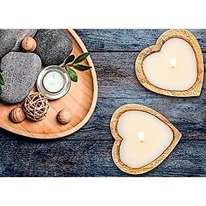 Heart Shaped Wooden Bowl Candle with Soy Wax - 3 Wicks 5 oz Decorative Dough Bowl Candles for Anniversary Engagement Wedding Birthday Valentine Christmas Gift (Vanilla Sandalwood - 6" Burnt Natural)