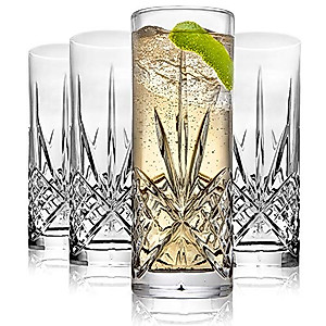 Godinger Tall Beverage Glasses Collins All Purpose Drinking Glasses- Dublin Collection, SET OF 4