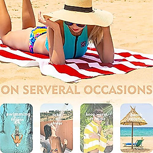 Exclusivo Mezcla 2-Pack 100% Cotton Oversized 35"x70" Cabana Stripe Beach Towels, Super Absorbent Soft Plush Pool Towel, Bath Towel (Red)