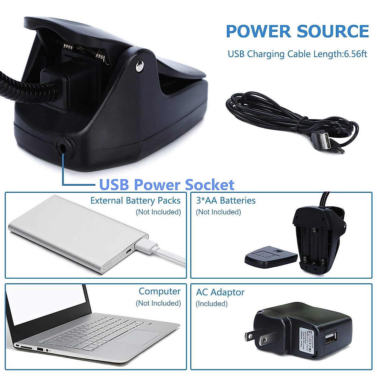 Lightess Dimmable Music Stand Lights Clip on Book Light Piano LED Reading Lamp USB Desk Lamp, Black