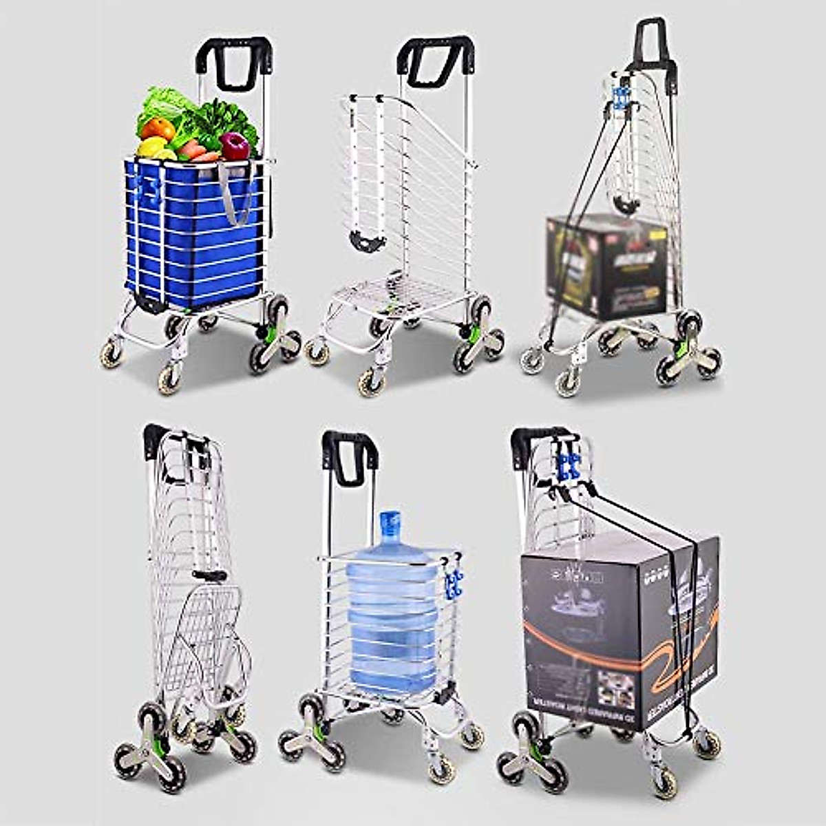 YGCBL Multifunction Portable Hand Trucks,Trolleyshopping Trolley Foldable Dual Use Aluminum Alloy Climbing Shopping Cart 8 Rounds Crystal Wheel, Load 35 Kg, 2 Styles,Blue-B