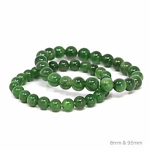 Baikalla Jewelry Natural Nephrite Jade 8 & 9.5mm Good Luck Beads Bracelet For Men & Women (9.5mm, 7.5in)
