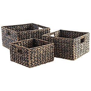 Signature Design by Ashley Elian Farmhouse Woven Wicker 3 Piece Nesting Basket Set, Gray