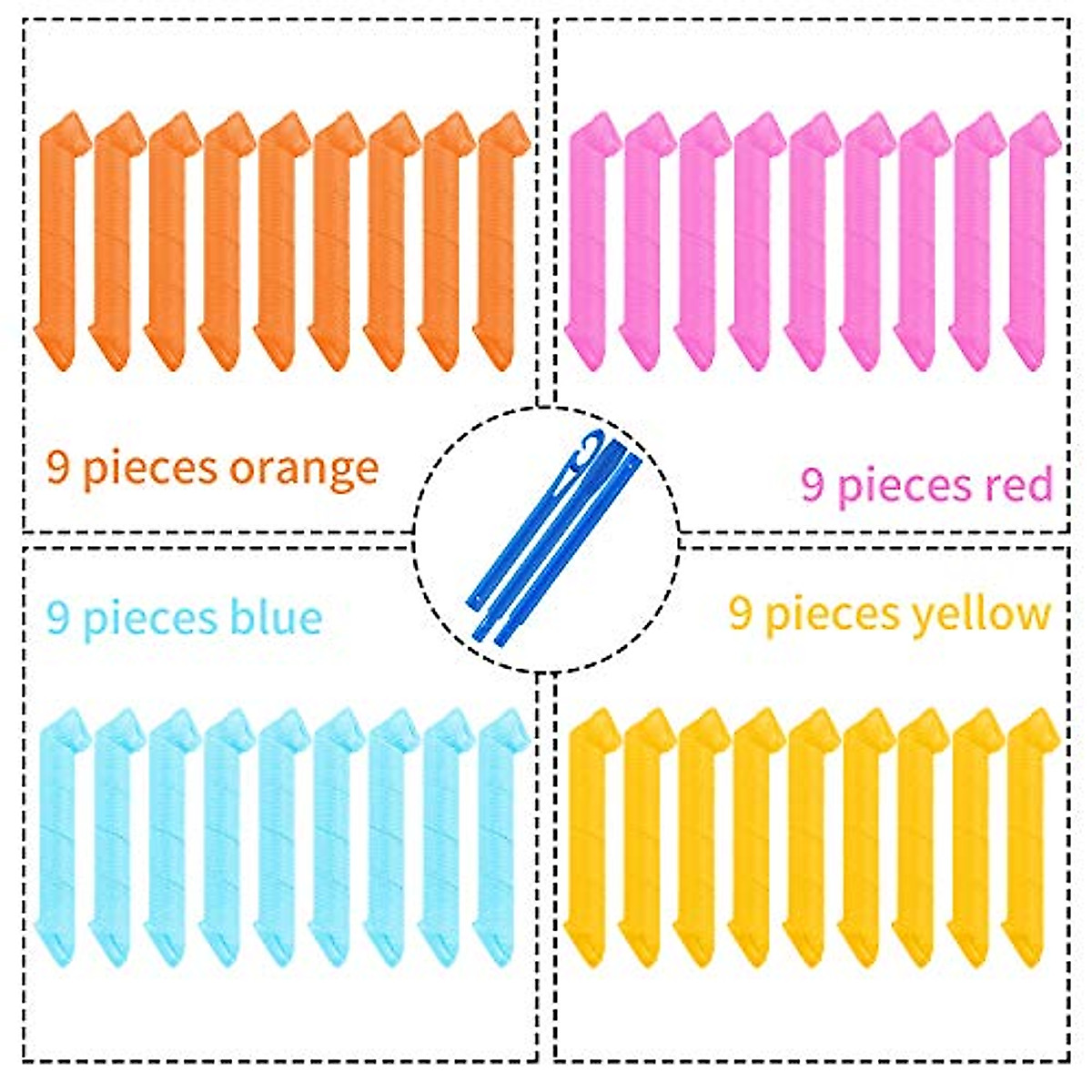 Elcoho 36 Pieces 30 cm Hair Curlers Spiral Curls Styling Kit Magic Hair Rollers with 3 Pieces Styling Hooks No Heat DIY Spiral Hair Roller with a Storage Bag Spiral Curls (4 colors) Blue