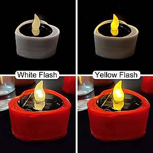 Solar Tea Lights Candles, 6pcs Heart Shaped LED Flameless Candles Rechargeable Electric Fake Candles for Valentine's Day Wedding Christmas Thanksgiving Home Party Decoration (Red Shell Yellow Flash)