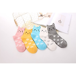 5 Pairs Women's Fun Socks Cute Cat Animals Funny Funky Novelty Cotton Gift (Cute Cat) Size: Free size 22.5-25.5cm Suitable for women US Size 5-8