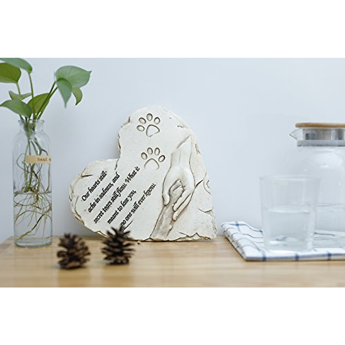 jinhuoba New York Dog Pet Memorial Stones, Hand-Painted Heart-Shaped Loss of Pet Dog Memorial Gifts with Sympathy Poem and Paw in Hand Design, (White)