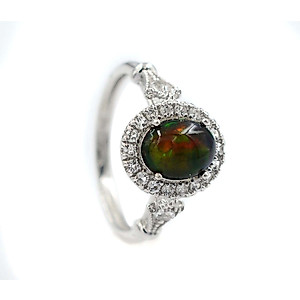 Gemstone 925 Solid Silver 9X7 MM Natural Black Opal Oval October Birthstone Solitaire Unisex Ring For Wedding Gift (Rhodium Plated Silver, 6)