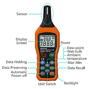 VLIKE Digital Temperature and Humidity Meter Portable Hygrometer Thermometer with Ambient Temperature Dew Point Test Wet Bulb Temperature Humidity Monitor Gauge for Daily Life Industry Agriculture