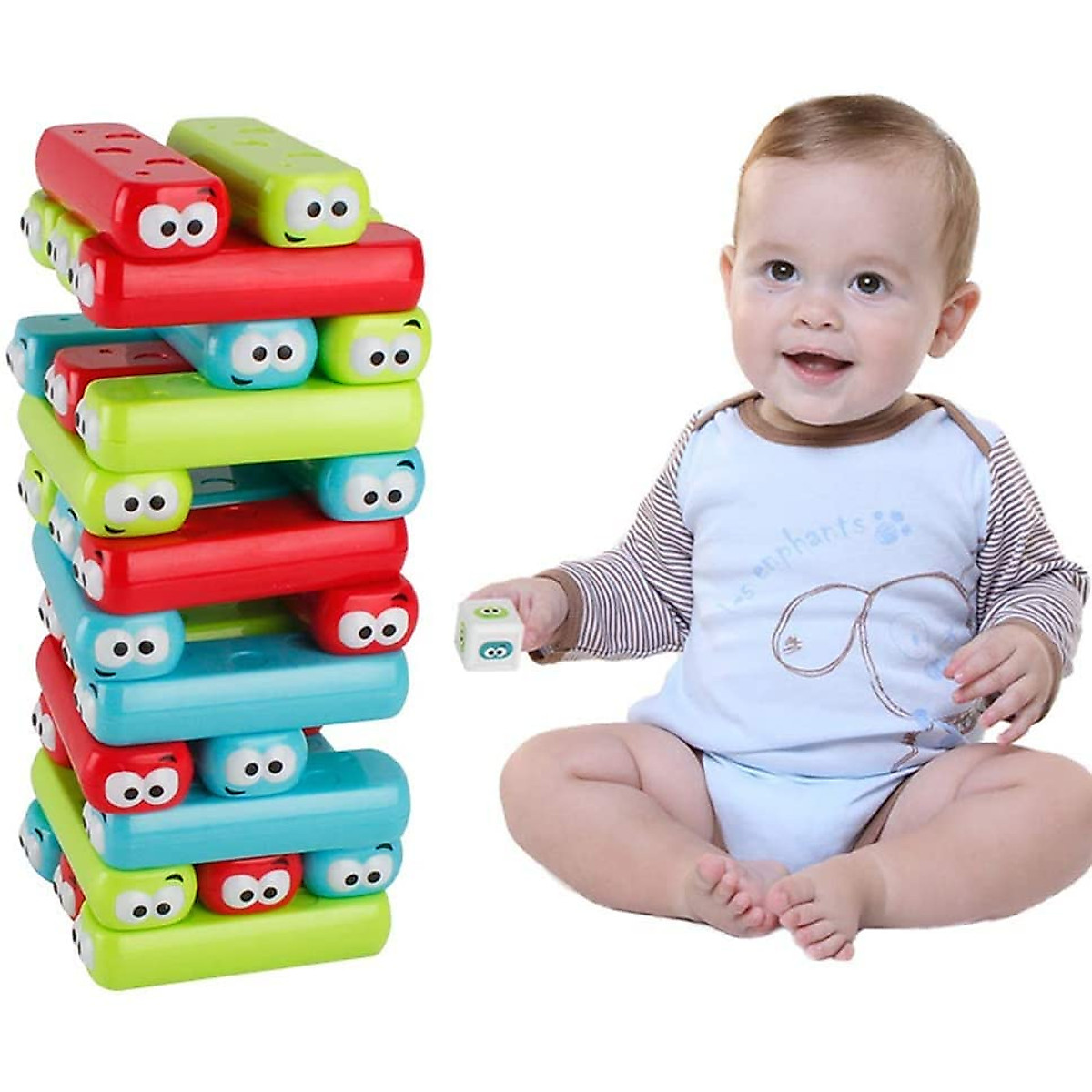 wonuu Timber Tower Block Stacking Game Colored Cartoon Plastic Building Blocks Board Educational Toy Game