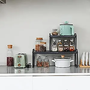 Expandable Cabinet Shelf Organizers Stackable Kitchen Counter Shelves spice rack organizer countertop shelf Cupboard Stand Spice Rack for cabinet(Set of 2)