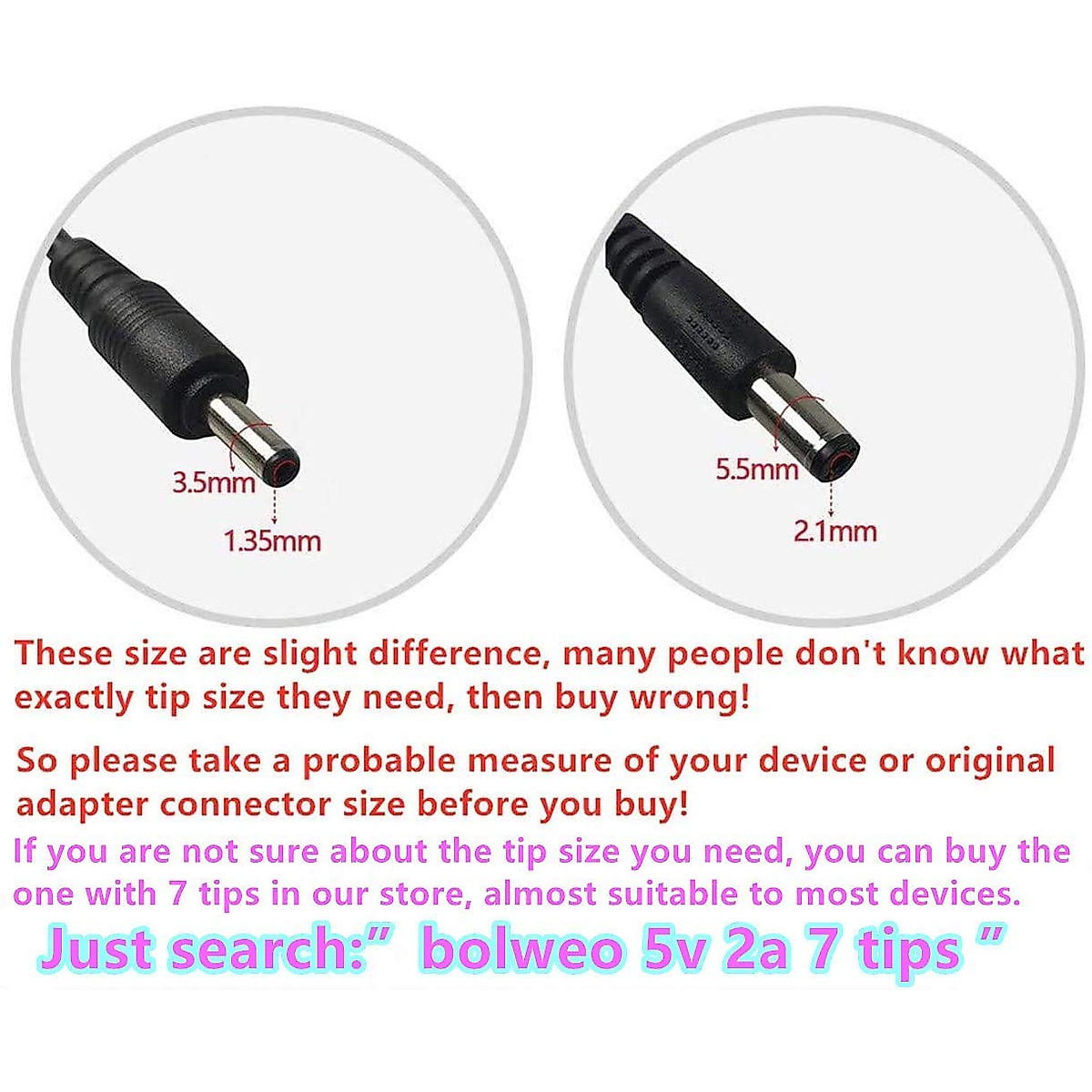 (2 Pack) 5V 2A Power Supply Adapter, BOLWEO AC 100-240V to DC 5V 1A Adaptor Cord Compatible with Baby Monitor,TV Box, Speaker, Camera,Audio/Video, 5V Router, DC Jack Barrel 5.5mmx2.1mm