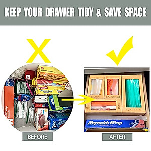 PJHOME Food Storage Bag Organizer Holders Bamboo Kitchen Cabinet Drawer Organization Compatible with Gallon, Quart, Sandwich & Snack Variety Size Bags