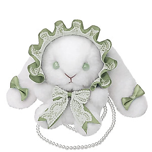 SUVCOTIN Plush Bunny Bag Crossbody One Shoulder Lolita Rabbit Women Bag for Kids Gift (Green Bunny)