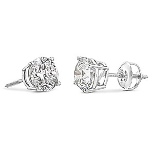 Amazon Essentials AGS Certified 14k White Gold Round-Cut Diamond Stud Earrings (2cttw, K-L Color, I1-I2 Clarity), (previously Amazon Collection)