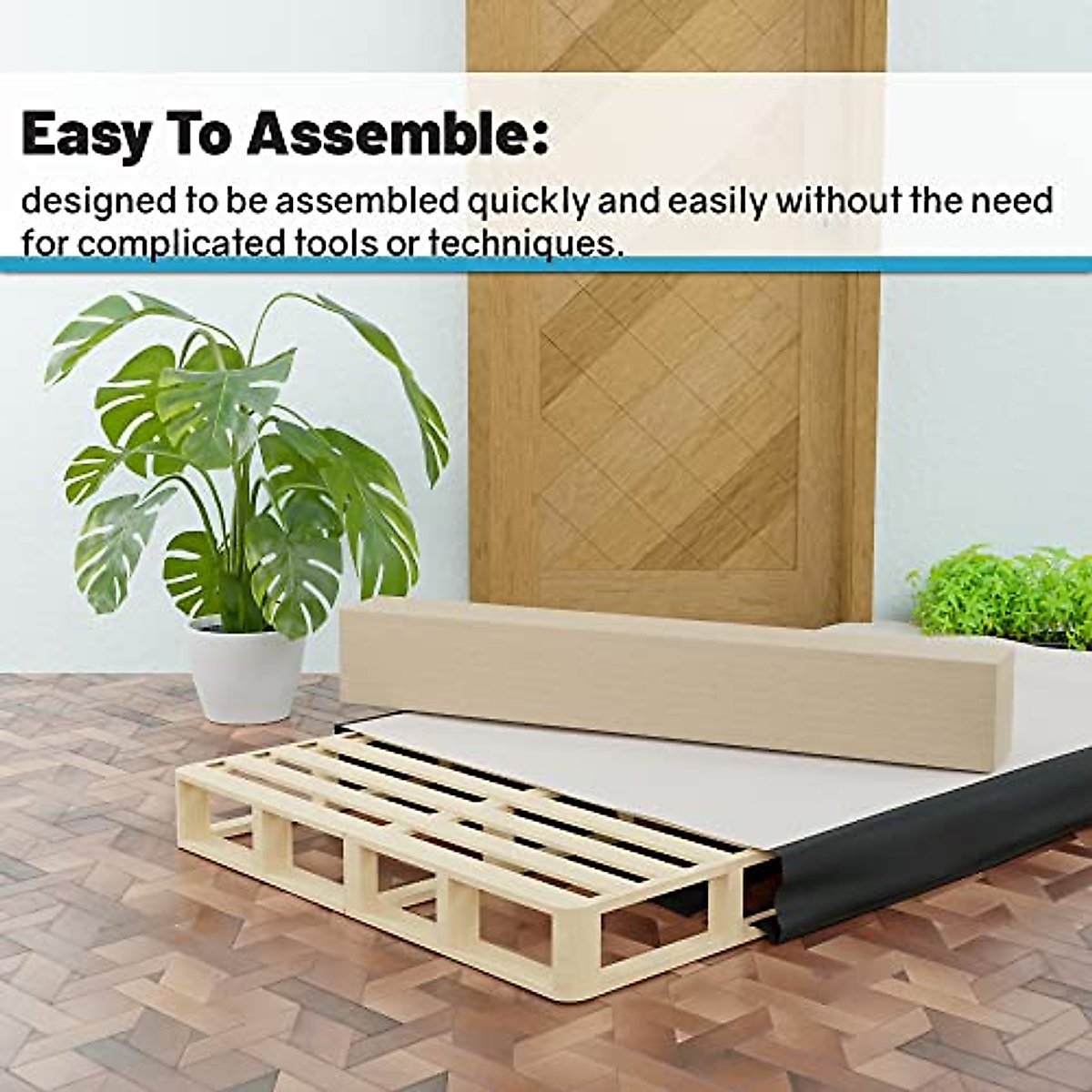 Greaton 8-Inch King Box Spring/Foundation-Easy Simple Assembly, Durable Strong Wood Structure for Pressure Relief, Mattress Support System, Compact Size for Tight Spaces, Black