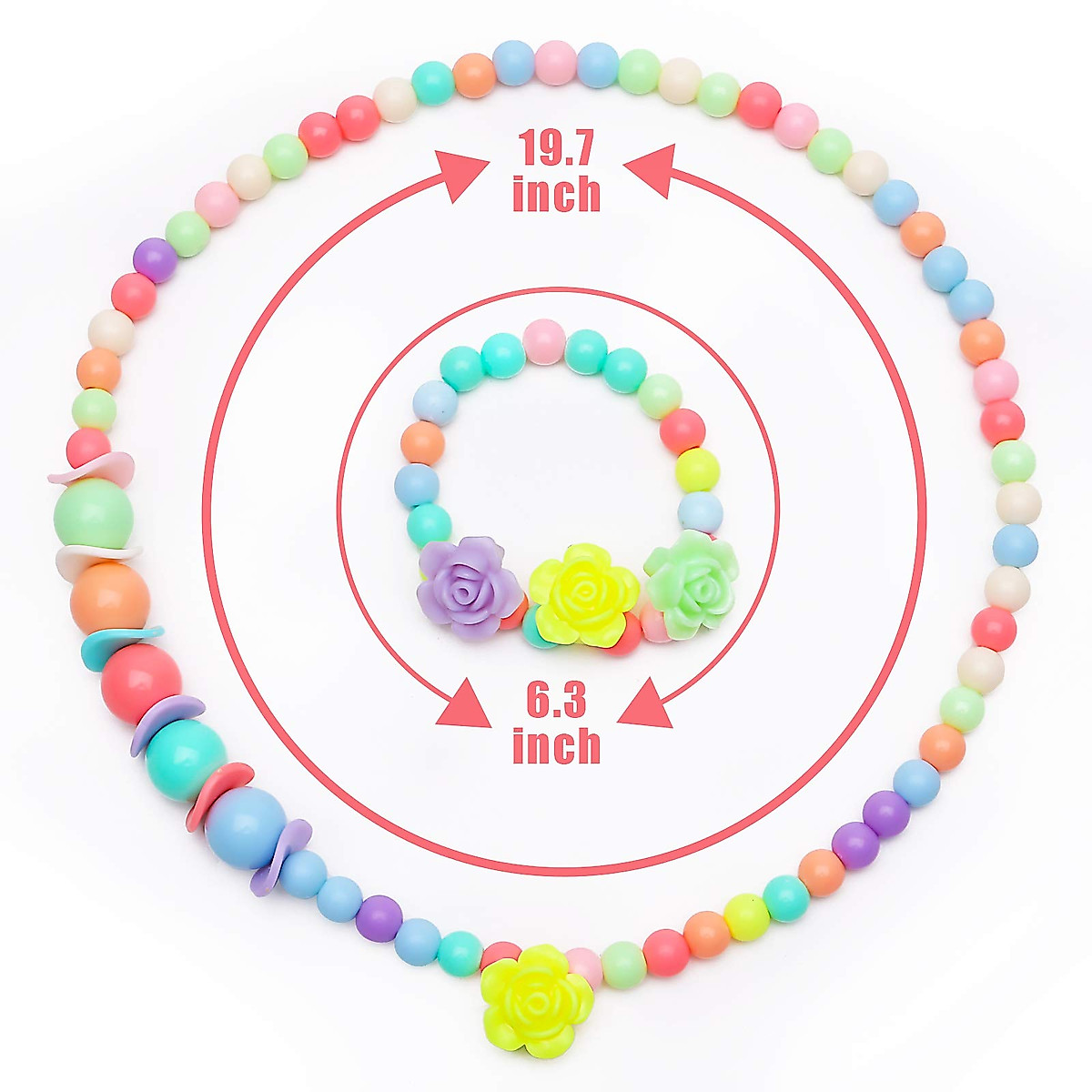 BigOtters Little Girls Necklace Bracelet, 3 Sets Lovely Colorful Beads Toddler Necklaces for Girls, Play Jewelry for Toddlers 2-4