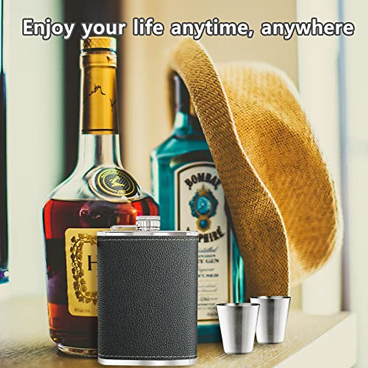 Hip Flask Gift Set, 8 oz Stainless Steel Flasks for Liquor for Men, Two Cups & Funnel, Whiskey Flasks for Men. An Unforgettable Gift for Weddings, Groomsmen Proposals Box, Best Man Gifts, and more…