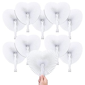 WOWOSS 60 Packs Folding Fans Paper Fans Heart Shaped Assortment with Plastic Handle for Wedding Favor Party Bag Filler