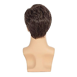 Swiking Brown Wigs for Men Short Layered Cosplay Costume Party Natural Hair for Male Guy Synthesis Full Wig (Brown)