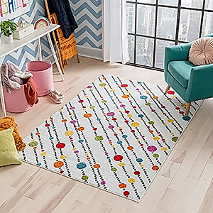 Well Woven StarBright Dandy Dots and Stripes Modern Abstract White 7'10" x 10'6" Kids Area Rug