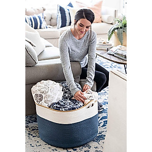 Little Hippo Baskets XXXL Large Cotton Rope Basket 22"x22"x14" Storage Woven Blanket Organizer for Living Room Organizing, Baby Gift, Kids Toy Storage