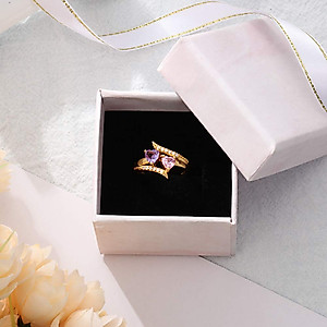 Lam Hub Fong Mom Ring Sterling Silver Personalized 2 Birthstones Rings for Women Custom Name Ring Gold Promise Rings for Her Christmas Gifts for Grandmother Wife New Mom