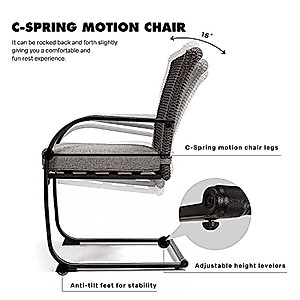 Grand patio 3 Piece Bistro Set, Outdoor Patio Rocking Wicker Chairs with Removable Cushions and Small Coffee Table, Heavy Duty Funiture Set for Porch, Balcony, Patio, Deck Backyard, Garden, Grey