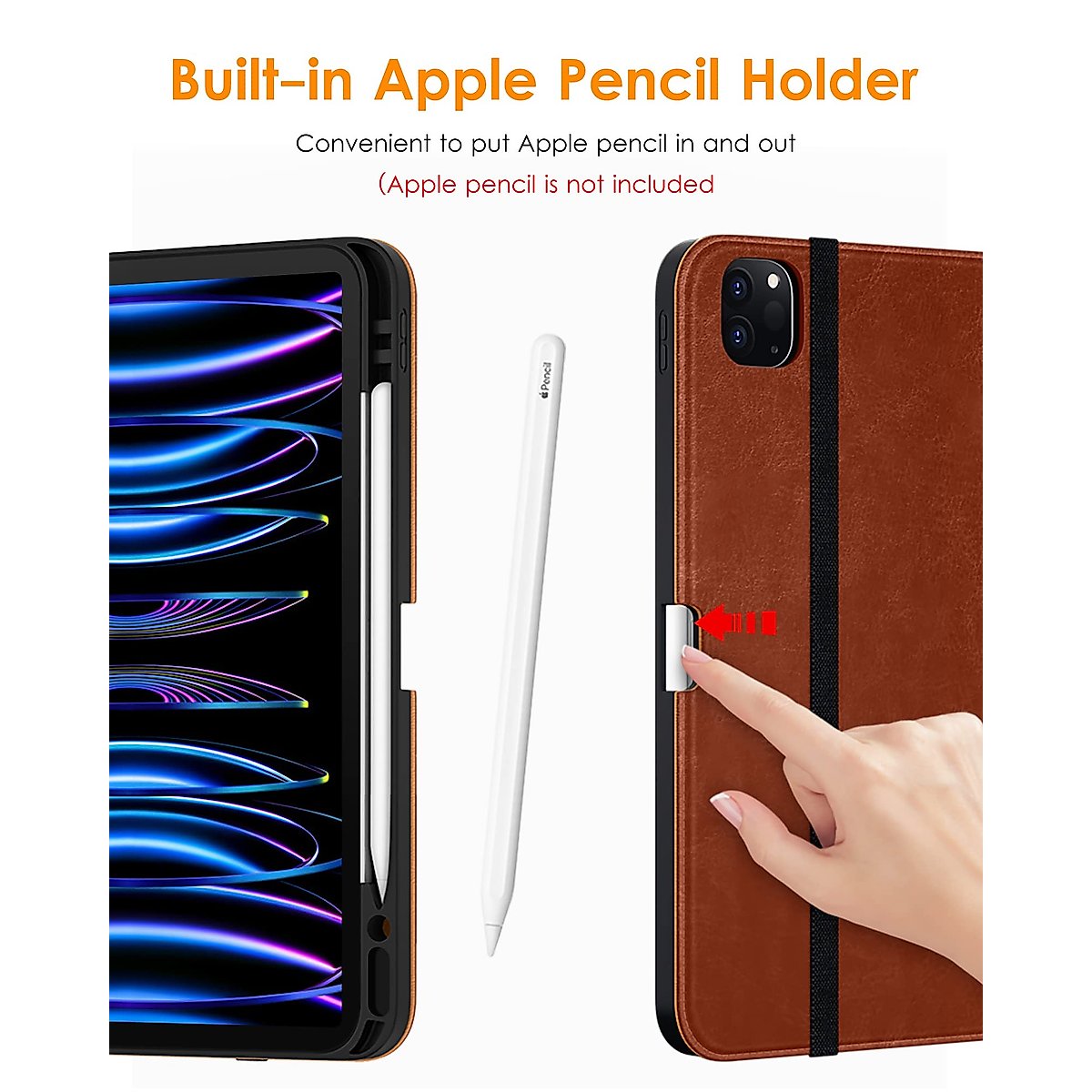 DTTO iPad Pro 12.9 6th / 5th / 4th / 3rd Generation Case 2022/2021/2020/2018, Premium Leather Folio Stand Cover with Built-in Apple Pencil Holder -Auto Wake/Sleep and Multi Viewing Angles,Brown