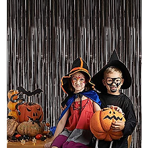 2pcs 3.2ft x 8.2ft Shiny Black Metallic Tinsel Foil Fringe Curtain Photo Booth Backdrop Props for Birthday Wedding Bridal Shower Baby Shower Celebration Bachelorette Party Decorations (Black)